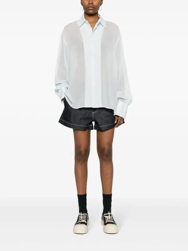 Gcds Logo-embroidered Silk Shirt - Blue