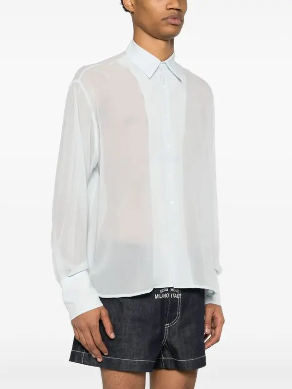 Gcds Logo-embroidered Silk Shirt - Blue