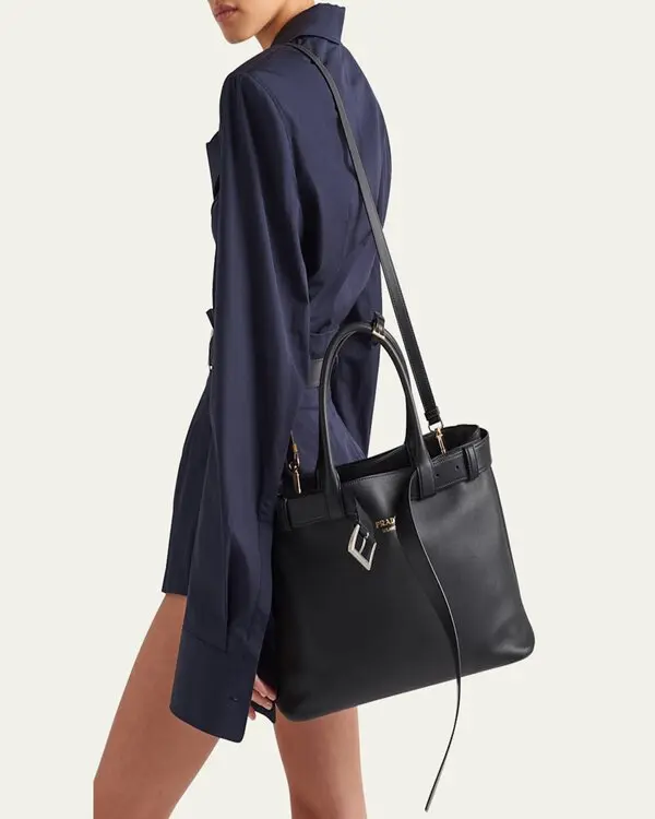 Prada Grain Leather Top-handle Bag - Nero