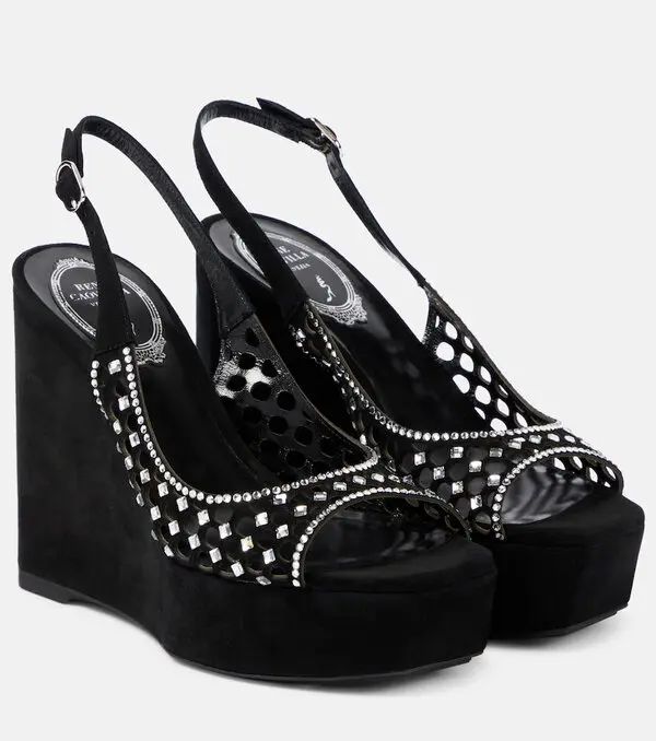 Rene Caovilla Embellished Suede Platform Sandals - Black