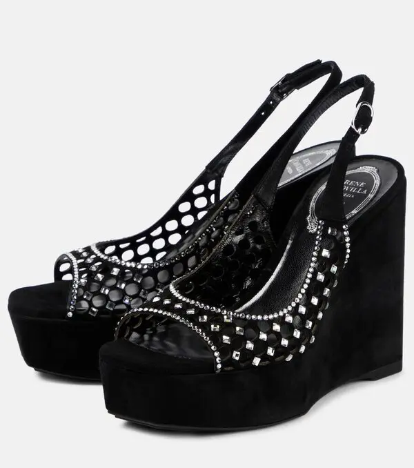 Rene Caovilla Embellished Suede Platform Sandals
