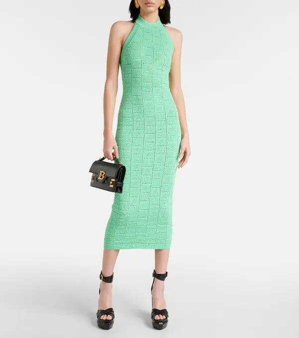 Balmain Monogram Openwork Midi Dress