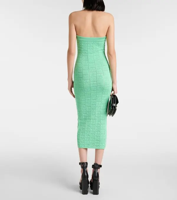 Balmain Monogram Openwork Midi Dress