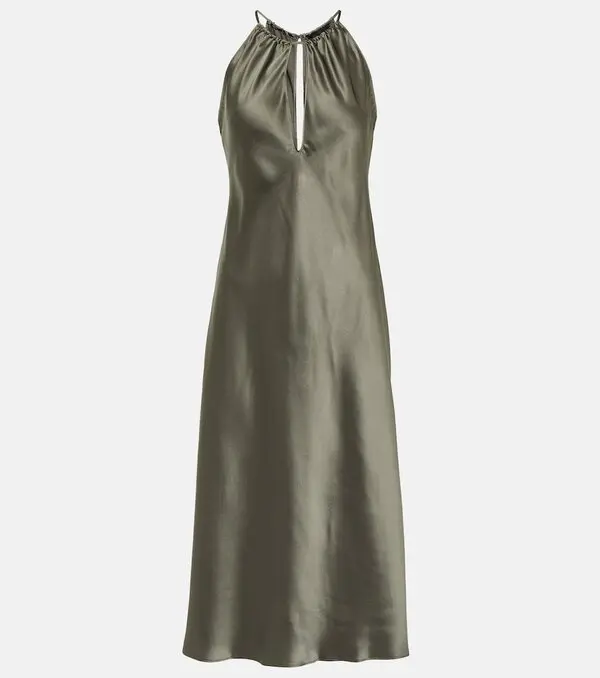 NILI LOTAN Eglantine Halterneck Silk Midi Dress - Green