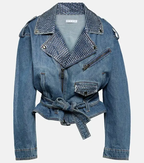 AREA Crystal-embellished Denim Jacket
