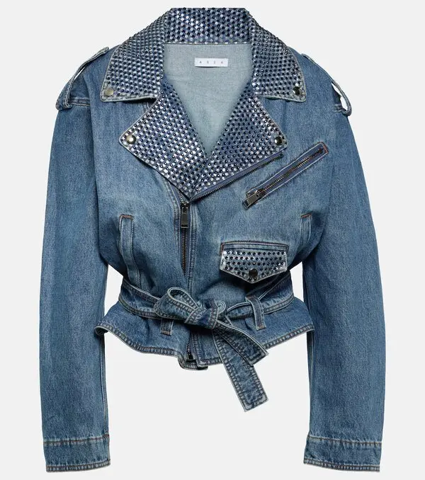 AREA Crystal-embellished Denim Jacket