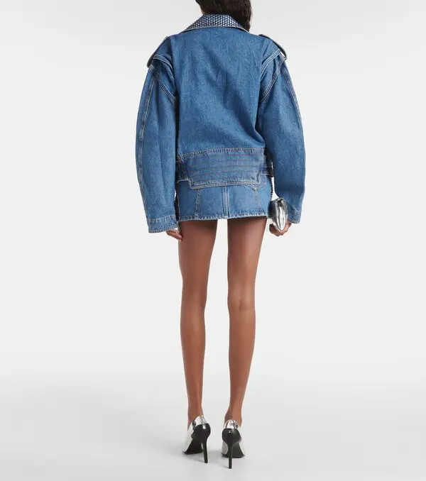 AREA Crystal-embellished Denim Jacket