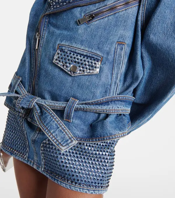 AREA Crystal-embellished Denim Jacket