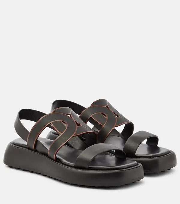 TOD'S Catena Leather Sandals - Black