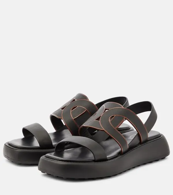 TOD'S Catena Leather Sandals - Black