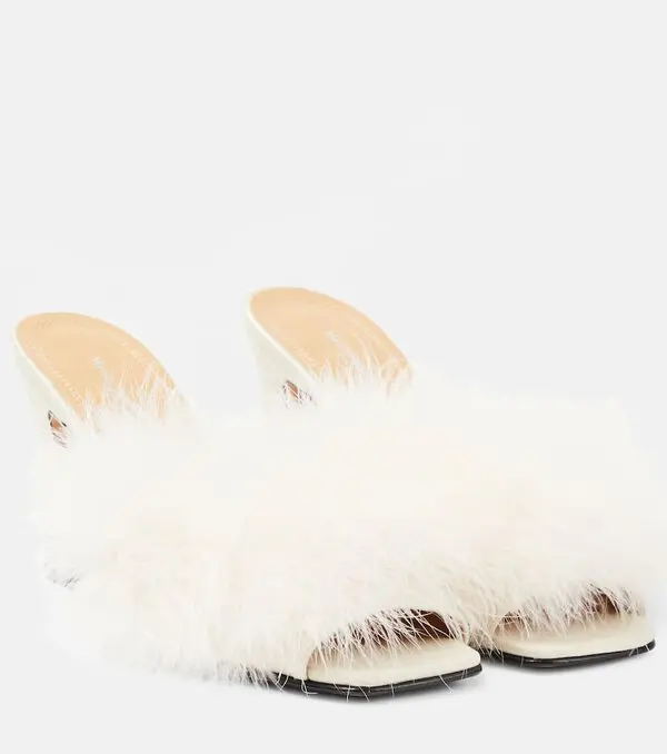 MAISON MARGIELA Feather-embellished Mules - White