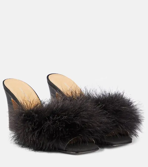 MAISON MARGIELA Feather-embellished Mules - Black