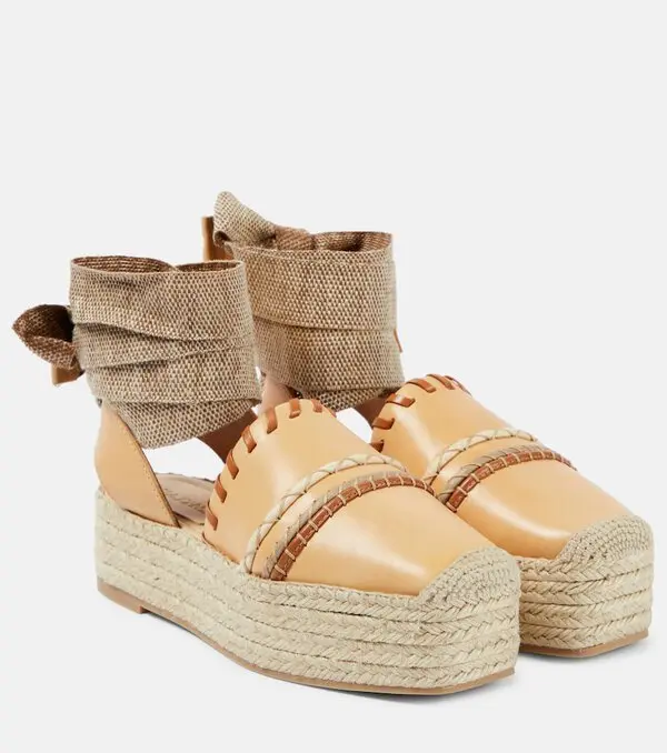 Ulla Johnson Leather Platform Espadrilles - Brown