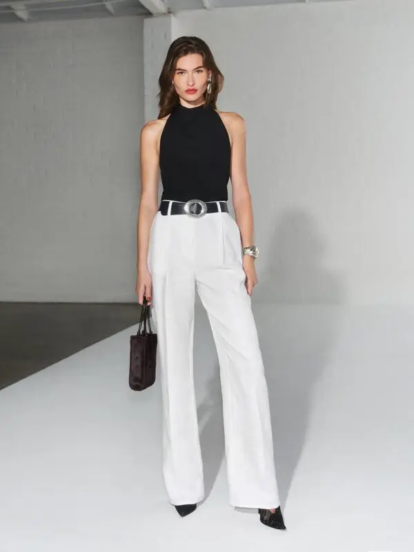 REFORMATION Alex Linen Mid Rise Pant - Ivory