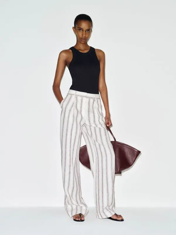 REFORMATION Alex Linen Mid Rise Pant - Ivory