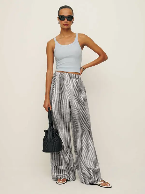 REFORMATION Fernando Linen Wide Leg Pant - Black