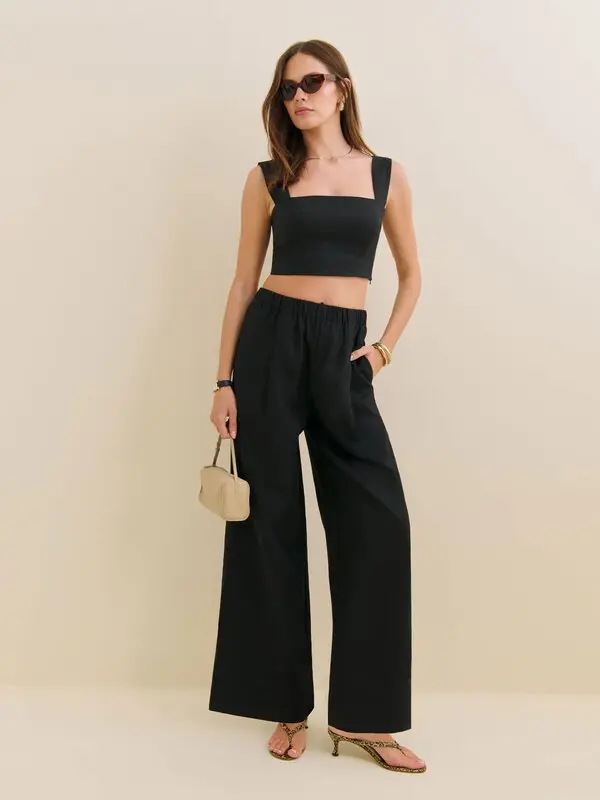 REFORMATION Fernando Linen Wide Leg Pant - Black