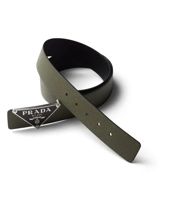 Prada Reversible Saffiano Leather Belt Strap - Green