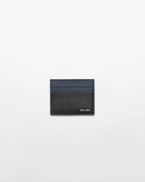 Prada Saffiano Leather Card Holder - Black/baltic Blue