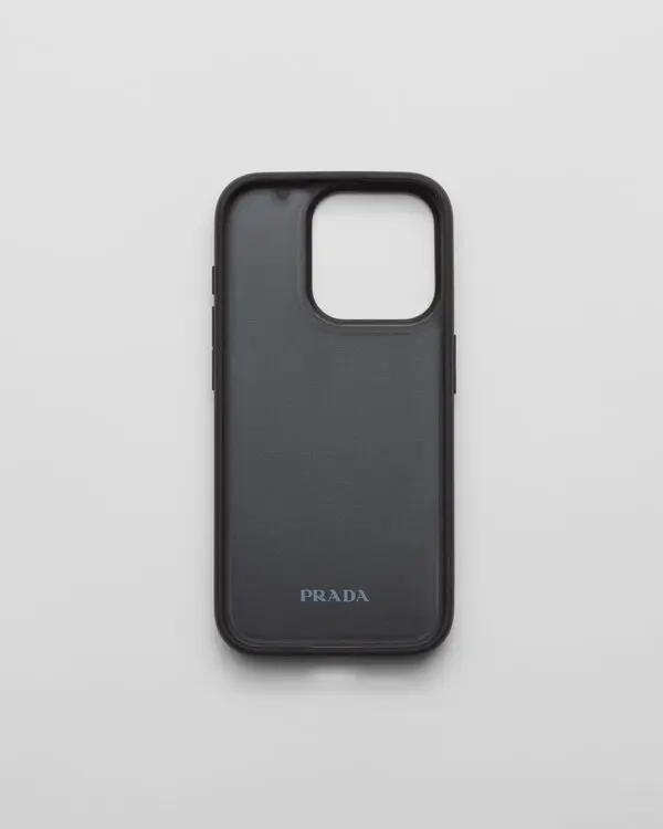 Prada Saffiano Leather Cover For Iphone 15 Pro - Black | Editorialist