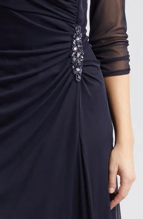 Alex Evenings Pleated Portrait Collar Chiffon Gown