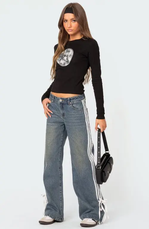EDIKTED Mattie Side Stripe Wide Leg Jeans