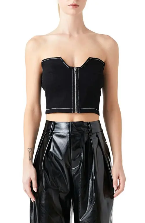 GREY LAB Zip Front Strapless Top - Jet Black