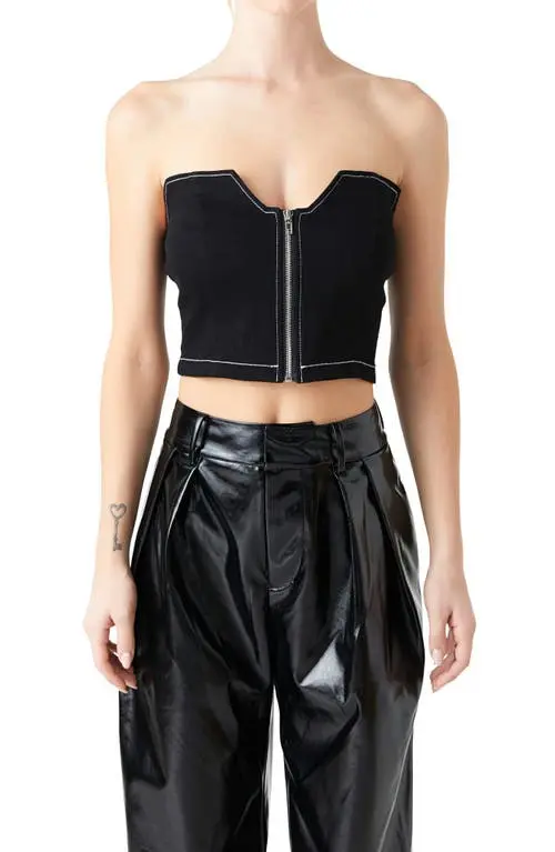 GREY LAB Zip Front Strapless Top
