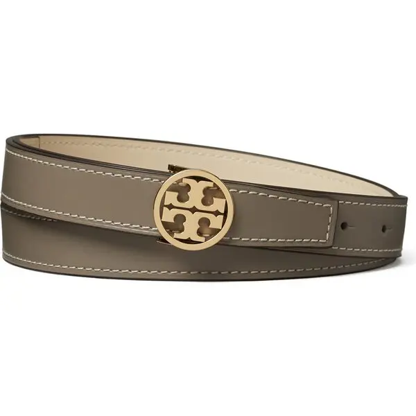 Tory Burch 1-inch Miller Reversible Leather Belt - Gray Heron / New Cream / Gold