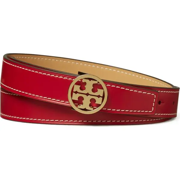 Tory Burch 1-inch Miller Reversible Leather Belt - Tory Red/ginger Shortbread/gld