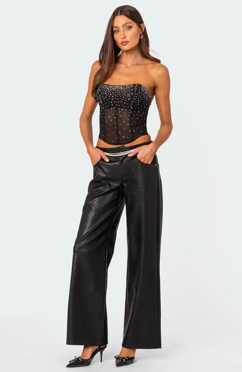EDIKTED Crystal Embellished Strapless Mesh Corset Top