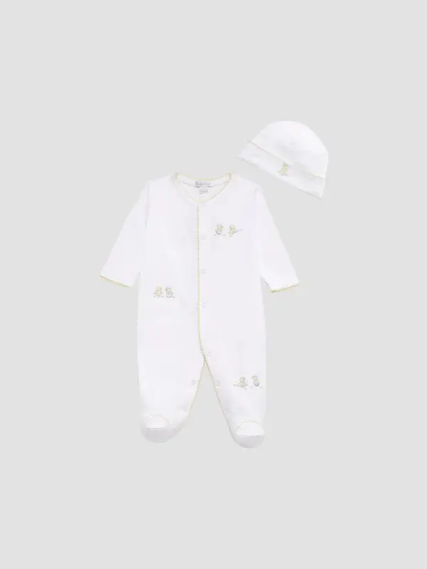 KISSY KISSY Baby's Hatchlings Footie & Hat Set - White Silver