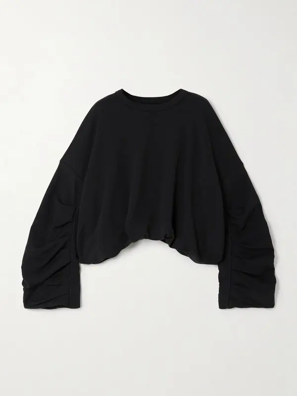 Dries Van Noten Ruched Cropped Cotton-jersey Sweater - Black