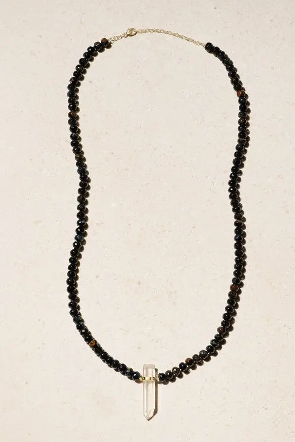 Jia Jia 14-karat Gold, Tigers Eye And Quartz Necklace
