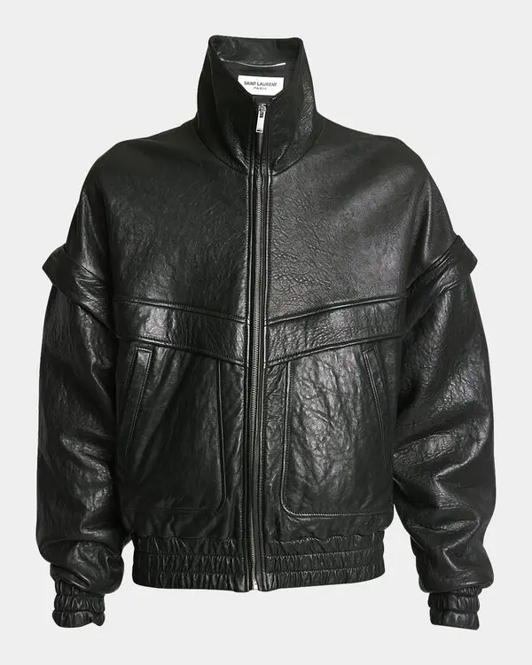 Saint Laurent 80s-Inspired Leather Bomber Jacket - Nero