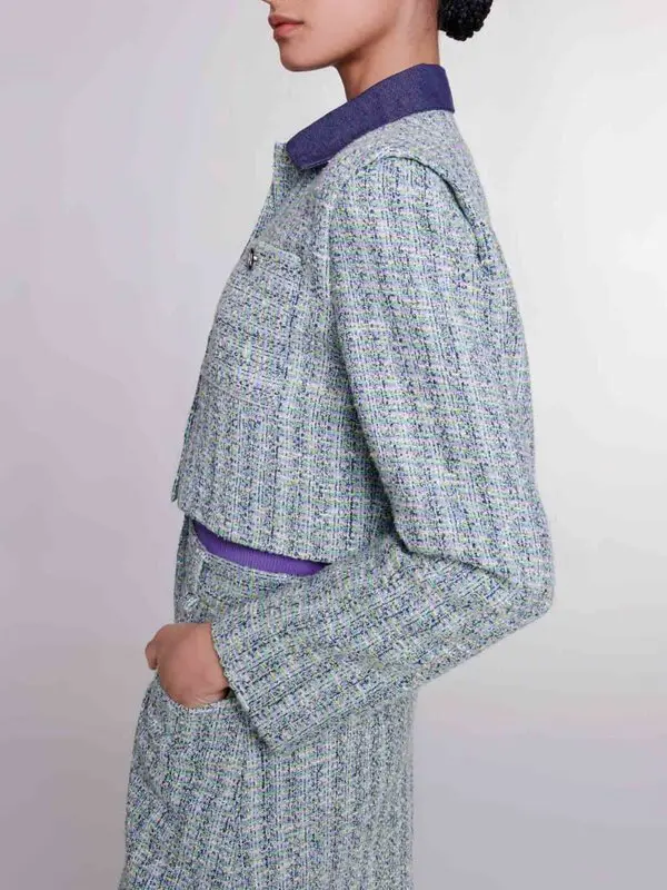 Maje Contrast Tweed Cropped Jacket