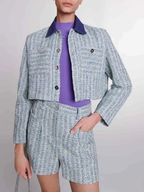 Maje Contrast Tweed Cropped Jacket