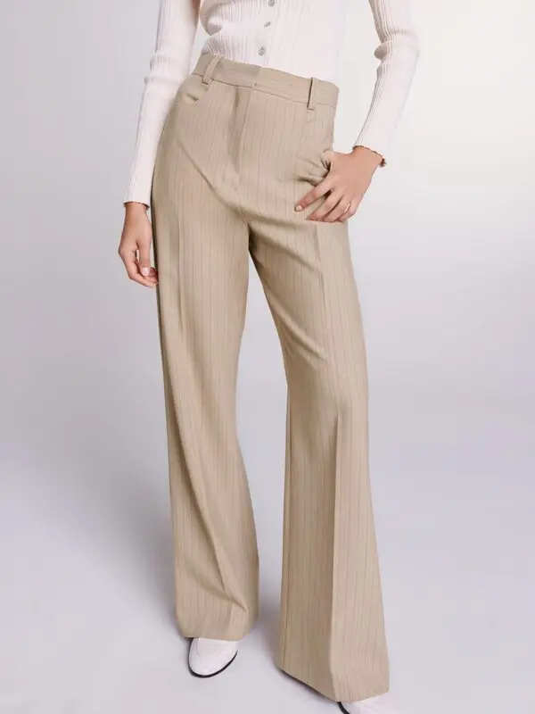 Maje High-waisted Wide-leg Trousers With Pinstripes