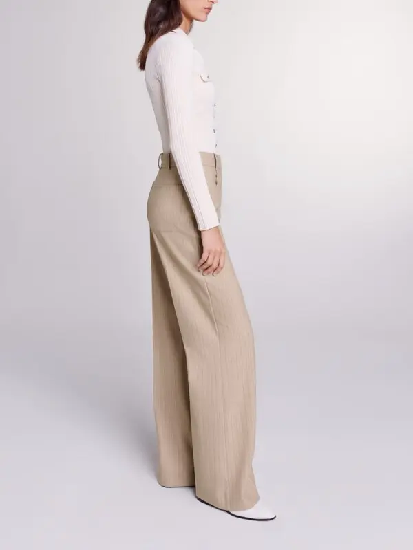 Maje High-waisted Wide-leg Trousers With Pinstripes