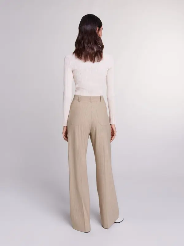 Maje High-waisted Wide-leg Trousers With Pinstripes