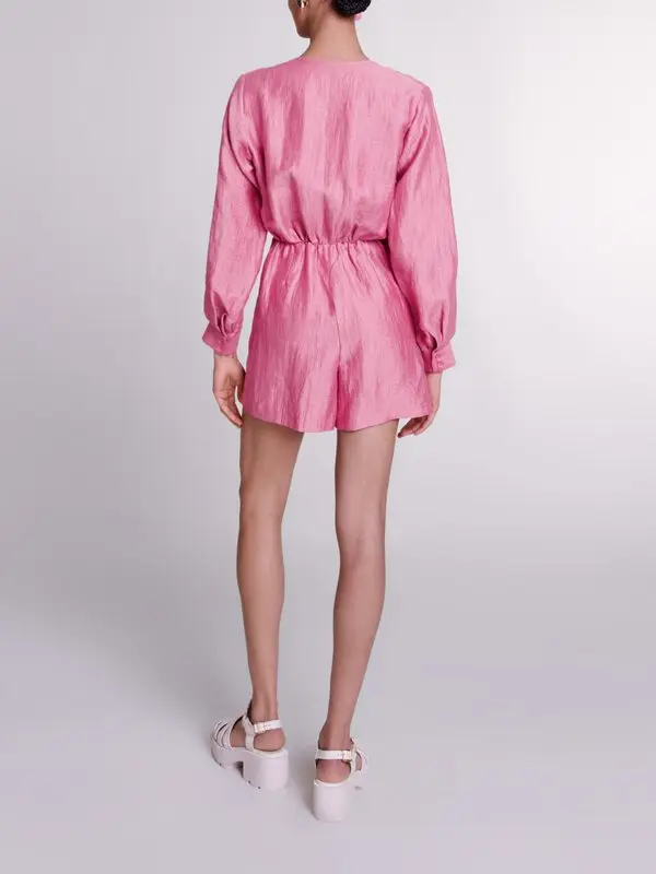 Maje Linen Plunge Neckline Playsuit