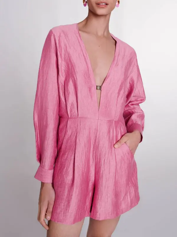 Maje Linen Plunge Neckline Playsuit