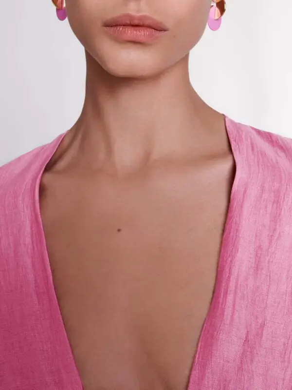 Maje Linen Plunge Neckline Playsuit
