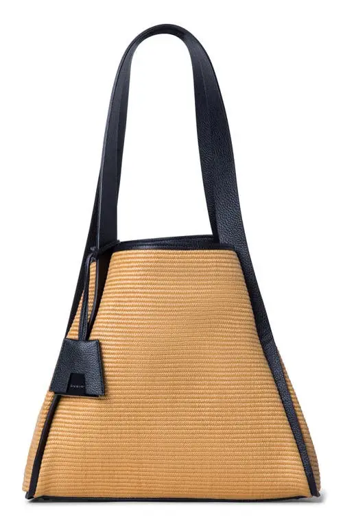 Akris Medium Alex Raffia & Leather Bucket Tote - 439 Camel/black