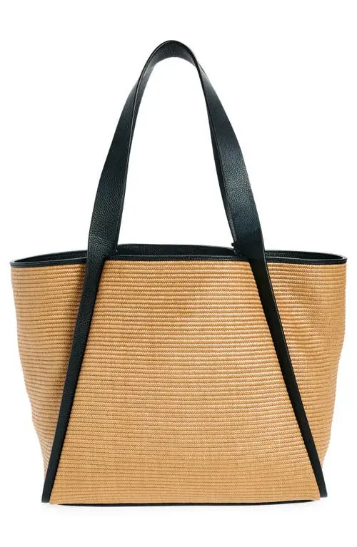Akris Medium Alex Raffia & Leather Bucket Tote - 439 Camel/black