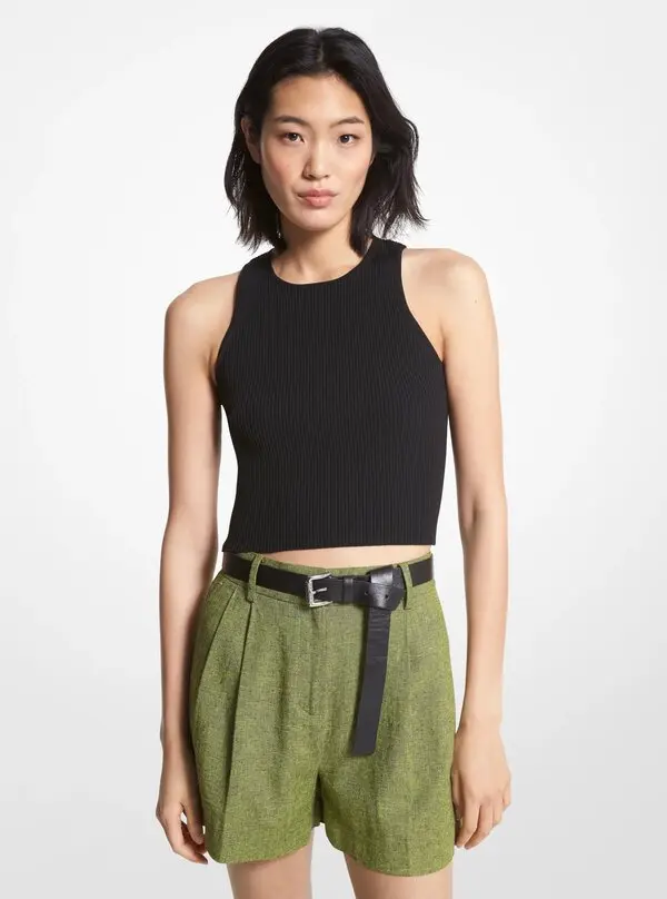 Michael Kors Ribbed Recycled Viscose Blend Cropped Tank Top In Size By - Black