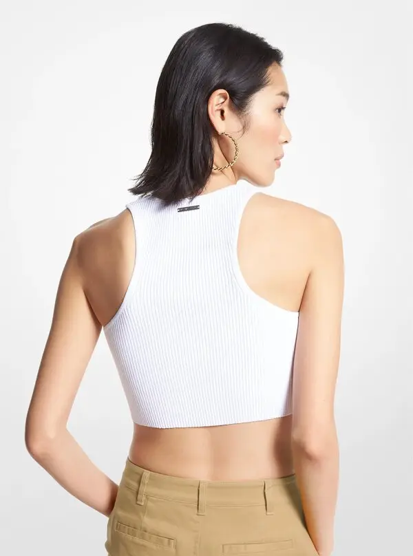 Michael Kors Ribbed Recycled Viscose Blend Cropped Tank Top In Size By - White