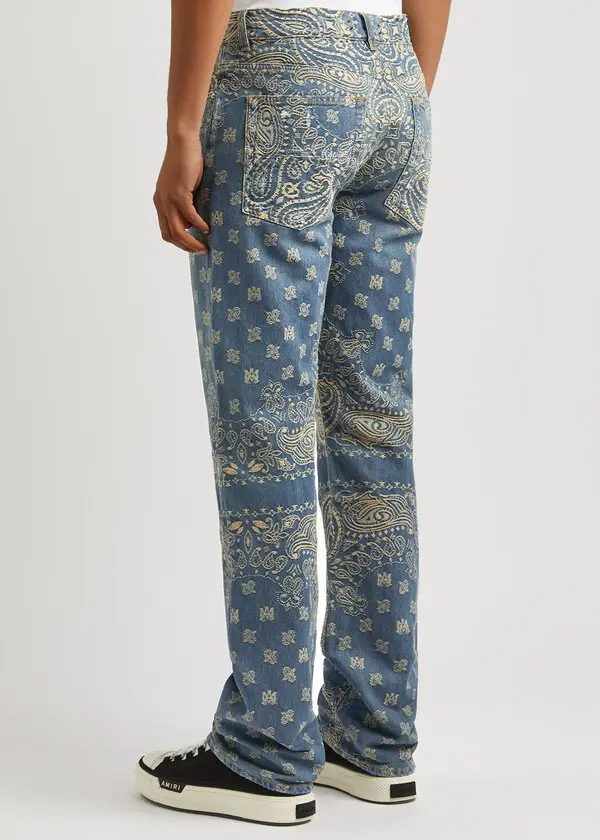 Amiri Bandana-Jacquard Straight-Leg Jeans - Blue | Editorialist
