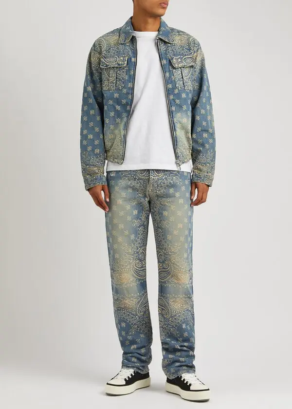 Amiri Bandana-Jacquard Straight-Leg Jeans - Blue | Editorialist
