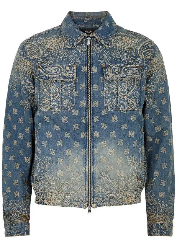 Amiri Bandana-jacquard Denim Jacket - Blue | Editorialist